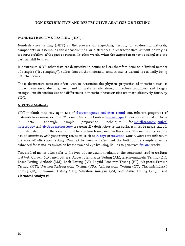 Non Destructive and Destructive Analysis or Testing | Download Free PDF ...