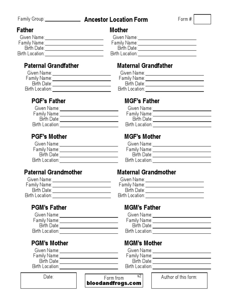 Ancestor Location Form Father Mother | PDF