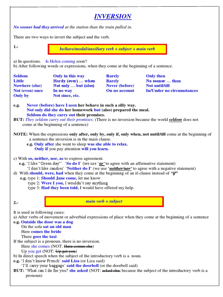 Inversions B2 Extra Practice | PDF | Subject (Grammar) | Verb
