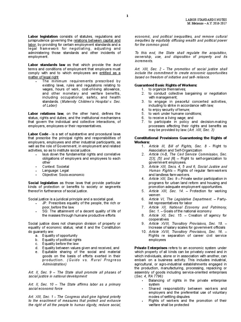 Labor Standards Notes M. Matienzo - A.Y. 2016-2017 | PDF ...