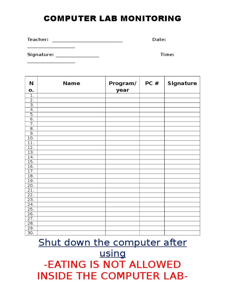 Eating Is Not Allowed Inside The Computer Lab | PDF