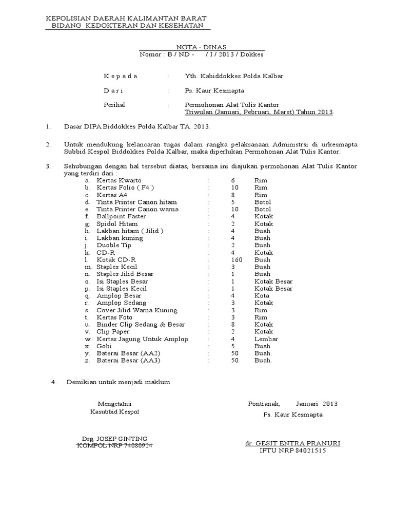 Nota Ajuan Atk Kesmapta | PDF