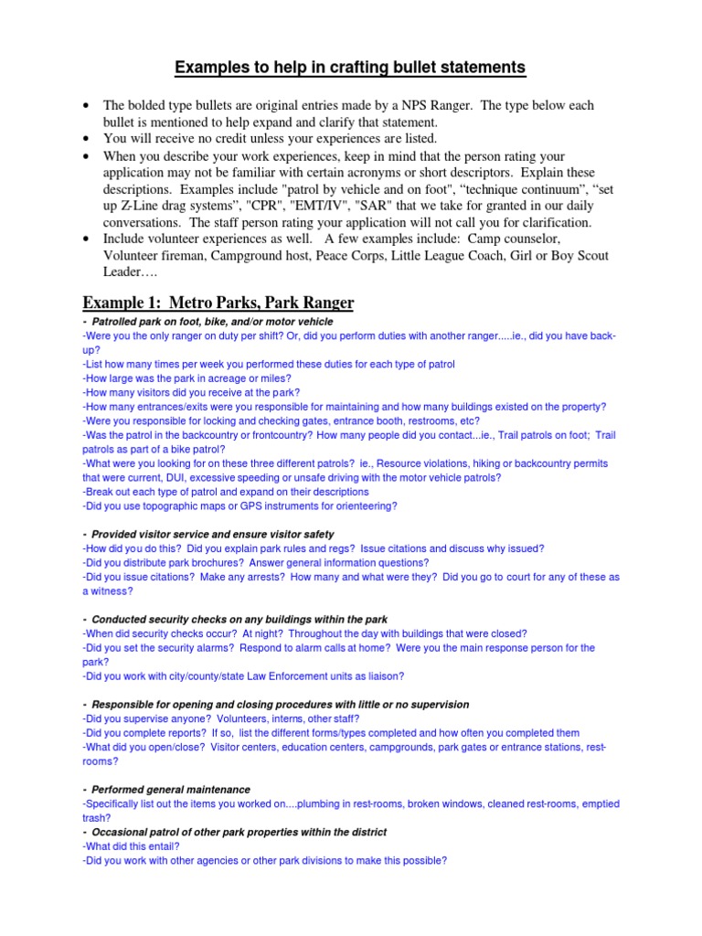 Examples To Help in Crafting Bullet Statements | PDF | Search And ...