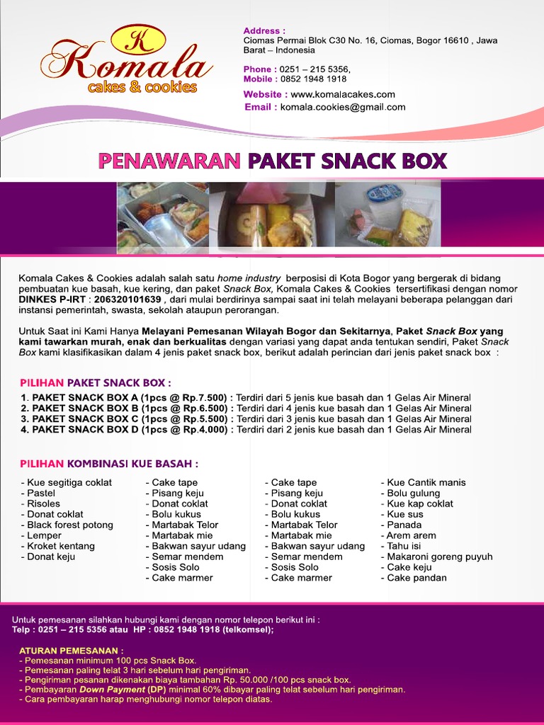 Penawaran Paket Snack Box Komala Cakes Bogor | PDF