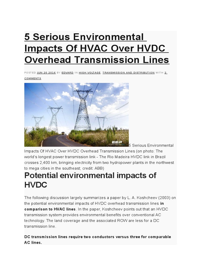 5 Serious Environmental Impacts of HVAC Over HVDC Overhead Transmission ...