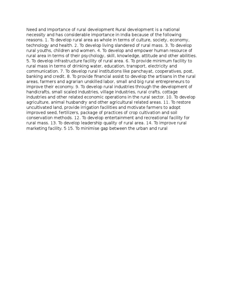 Need and Importance of Rural Development Rural Development | PDF ...