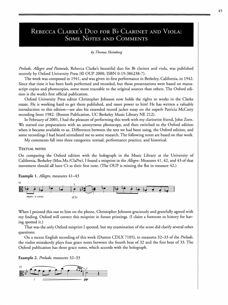 Notes On Rebecca Clarke's Allegro and Pastorale For Viola and BB ...
