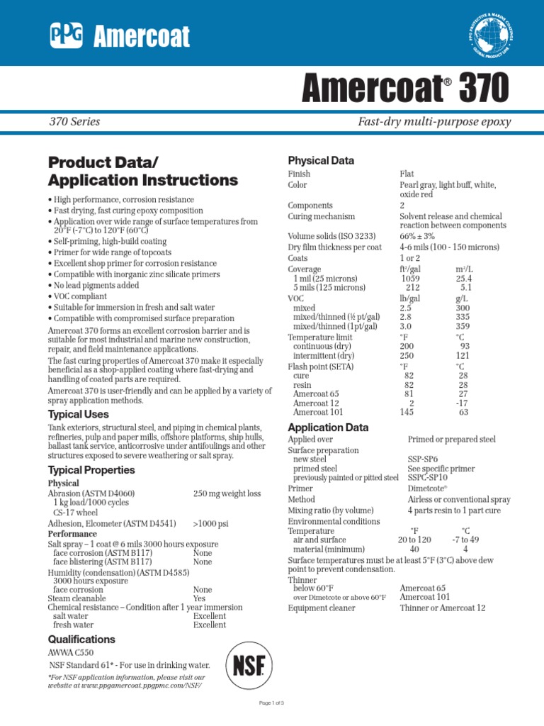 PPG Amercoat 370 Data Sheet | PDF | Epoxy | Corrosion