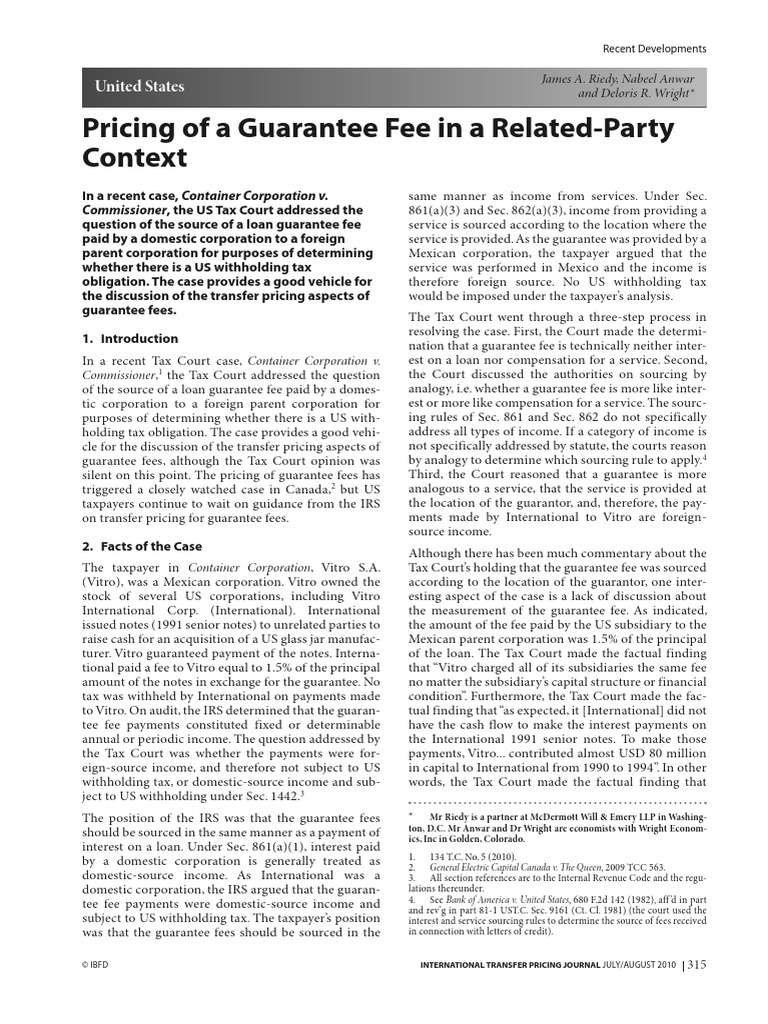 Guarantee Fee Sourcing in Tax Court | PDF | Interest | Bonds (Finance)