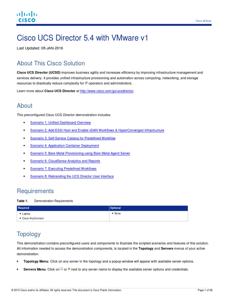 Cisco Ucs Director 5 4 Vmware V1 Demo Guide Pdf Virtual Machine Provisioning