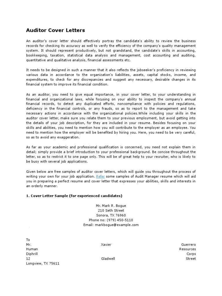 Sample Cover Letter | PDF | Audit | Accounting