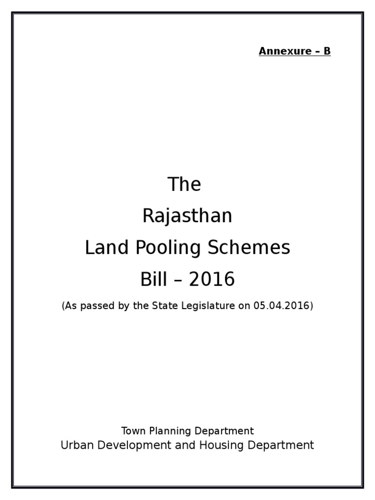 The Rajasthan Land Pooling Schemes Bill - 2016: Urban Development and ...