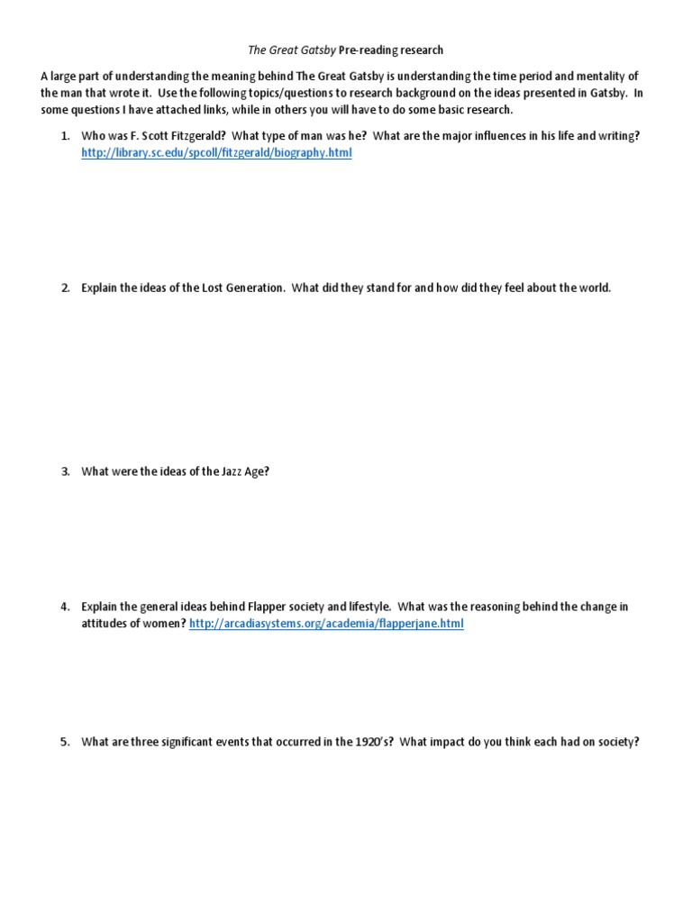Gatsby Pre Reading Research | PDF