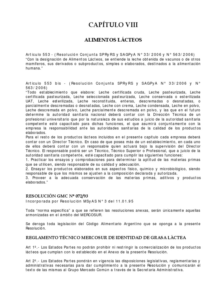 Caa-Capitulo - Viii Lacteos PDF | PDF | Leche | Comida y bebida