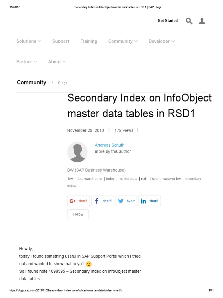Secondary Index On InfoObject Master Data Tables in RSD1 - SAP Blogs | PDF | Database Index ...