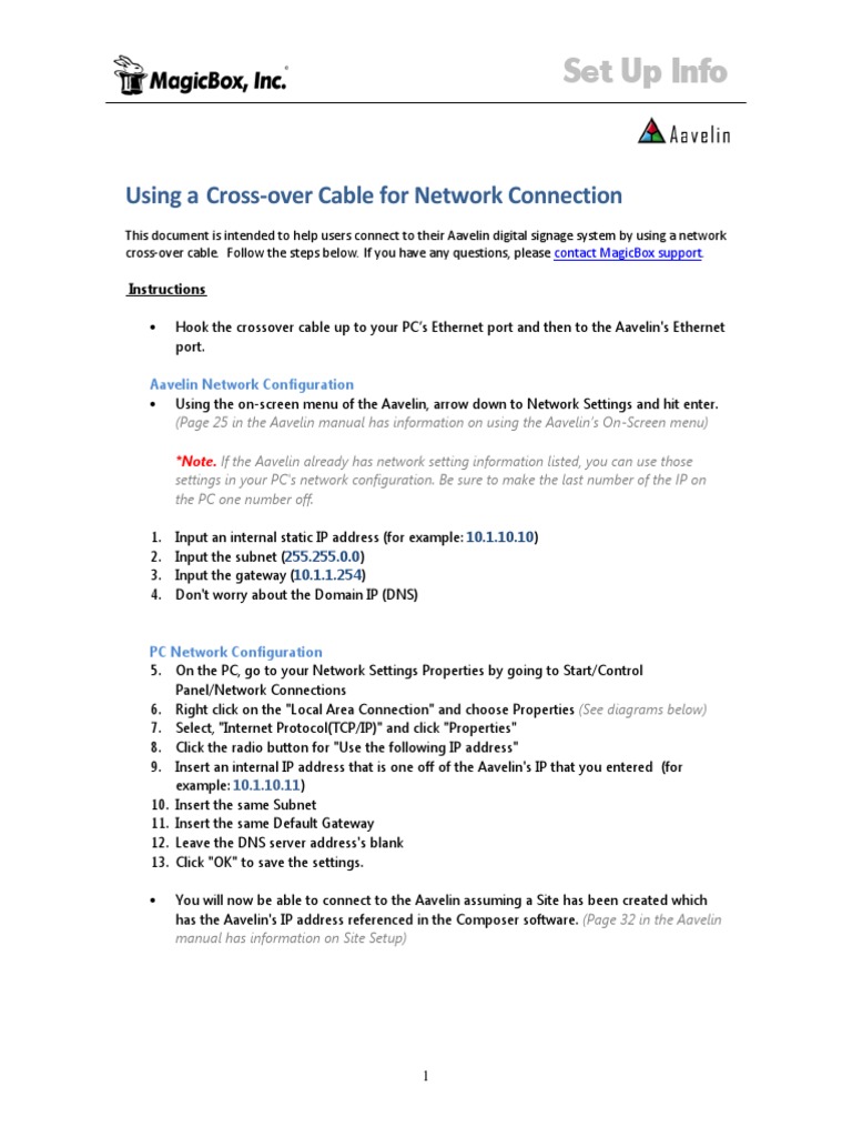 Set Up Info: Using A Cross-Over Cable For Network Connection | PDF ...