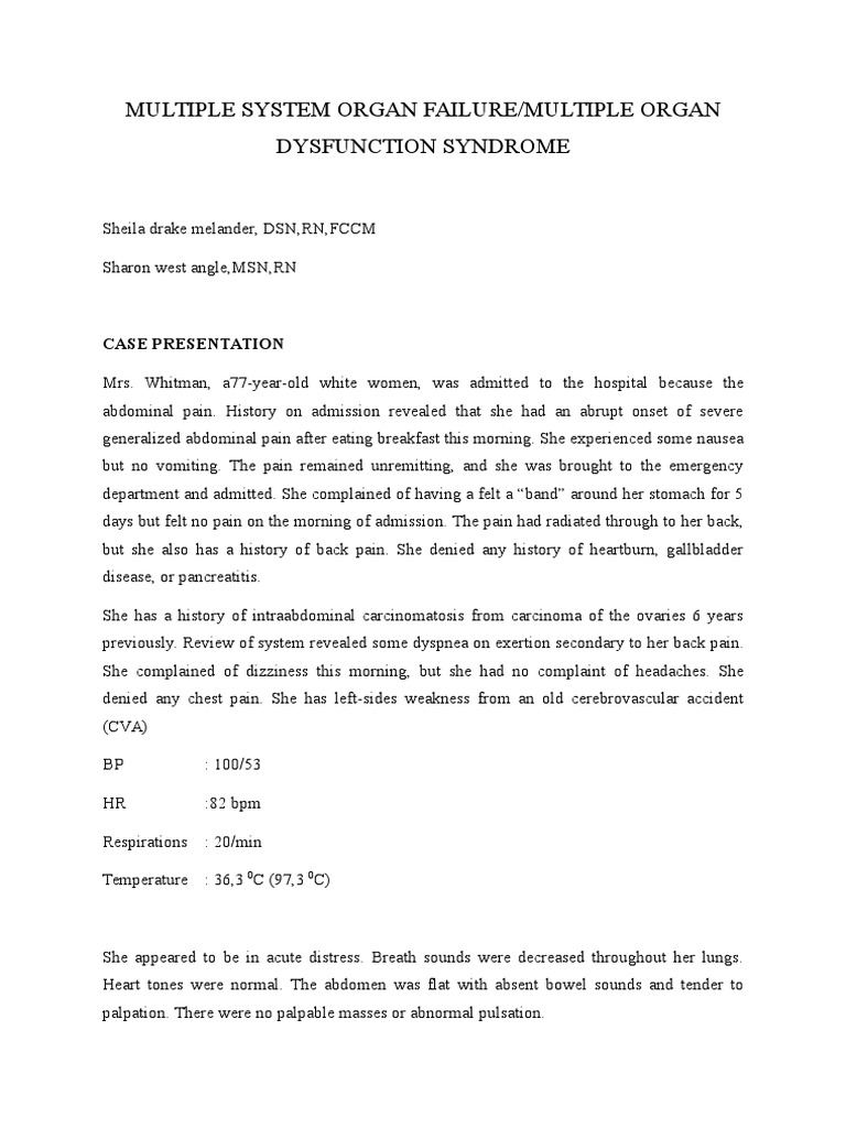 Multiple System Organ Failure | PDF | Sepsis | Shock (Circulatory)