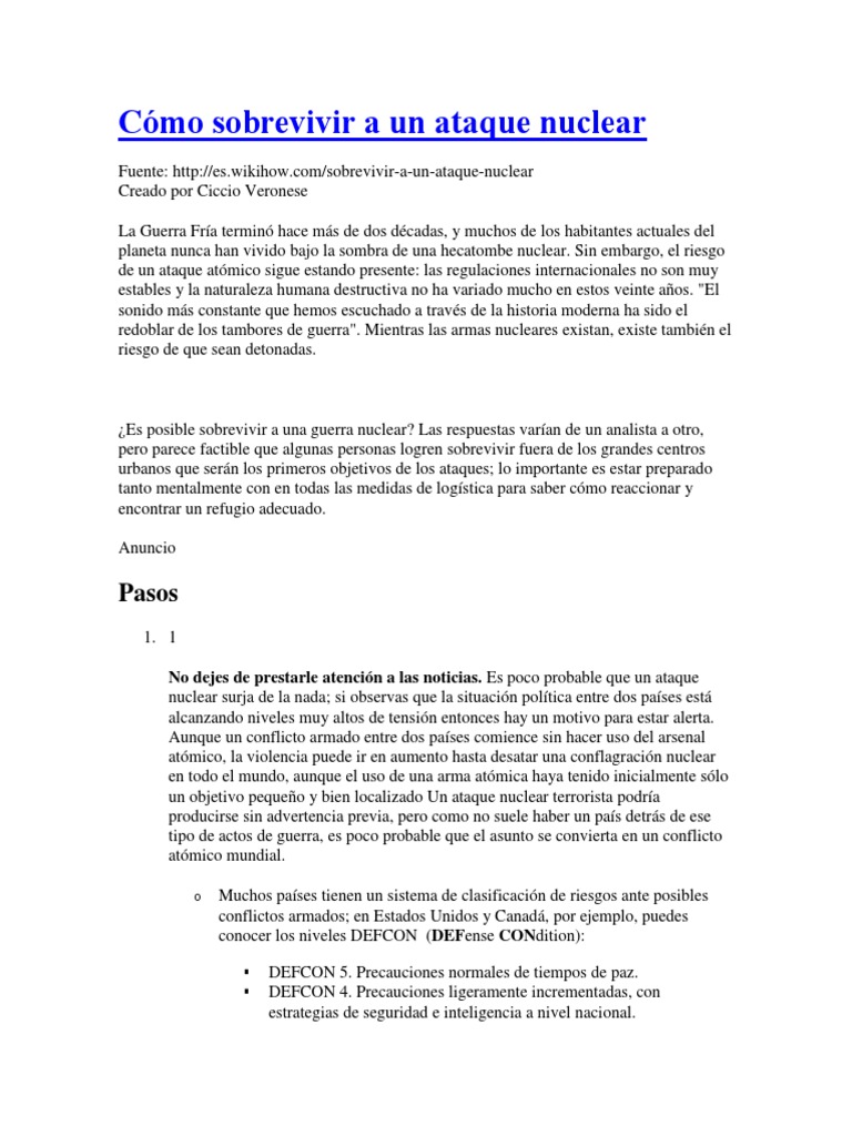 Cómo Sobrevivir A Un Ataque Nuclear | PDF | Armas nucleares | Agua