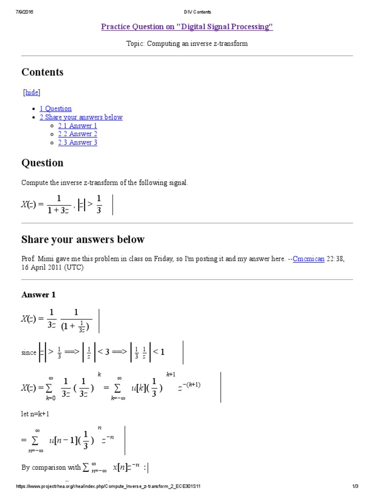Inverse Z-Transform Practice Problem | PDF | Algorithms | Data Transmission