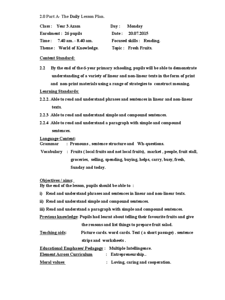 Lesson Plan Year 3 | PDF