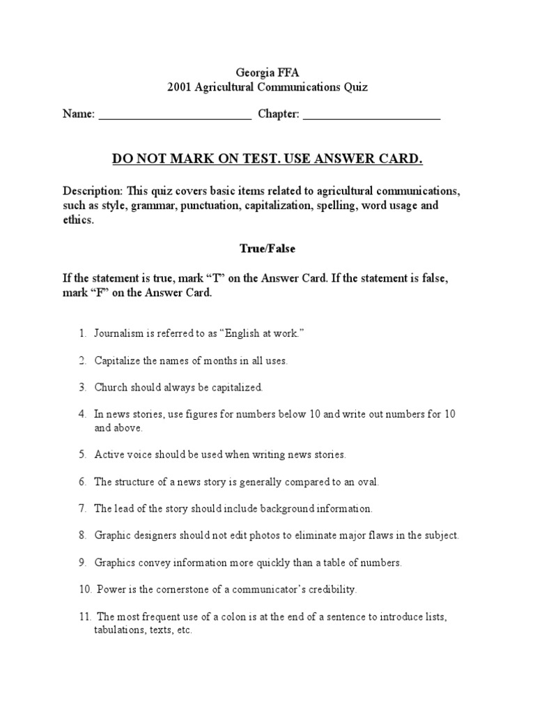 Georgia FFA Agricultural Communications Quiz | PDF | Symbols ...