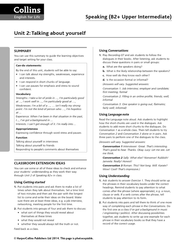 Speaking-B2-Unit-2.pdf | Interview | Job Interview