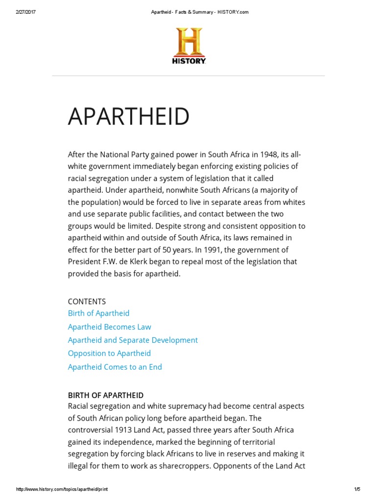 apartheid - facts summary - history | Apartheid | African National Congress