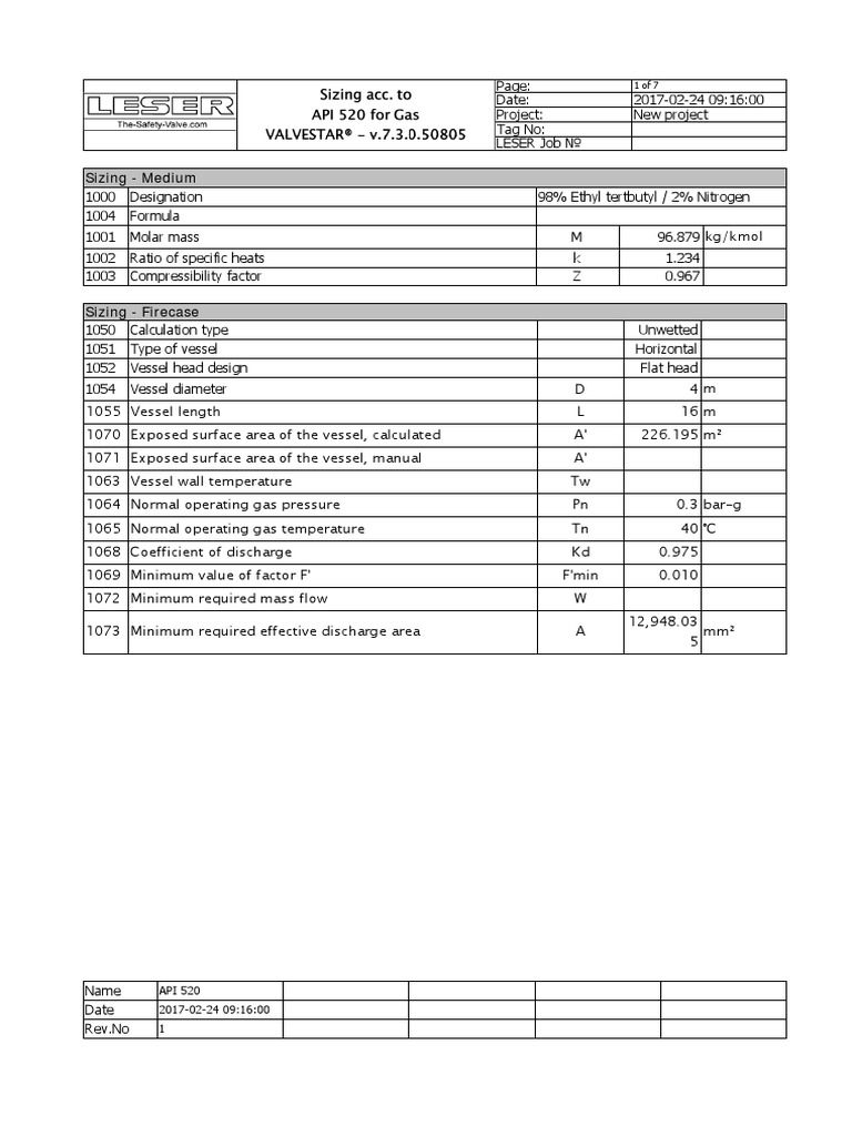 PSV Data Sheet Unwetted | Valve | Pipe (Fluid Conveyance)