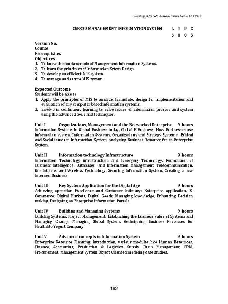 Management Information Systems Syllabus | PDF | Management Information ...