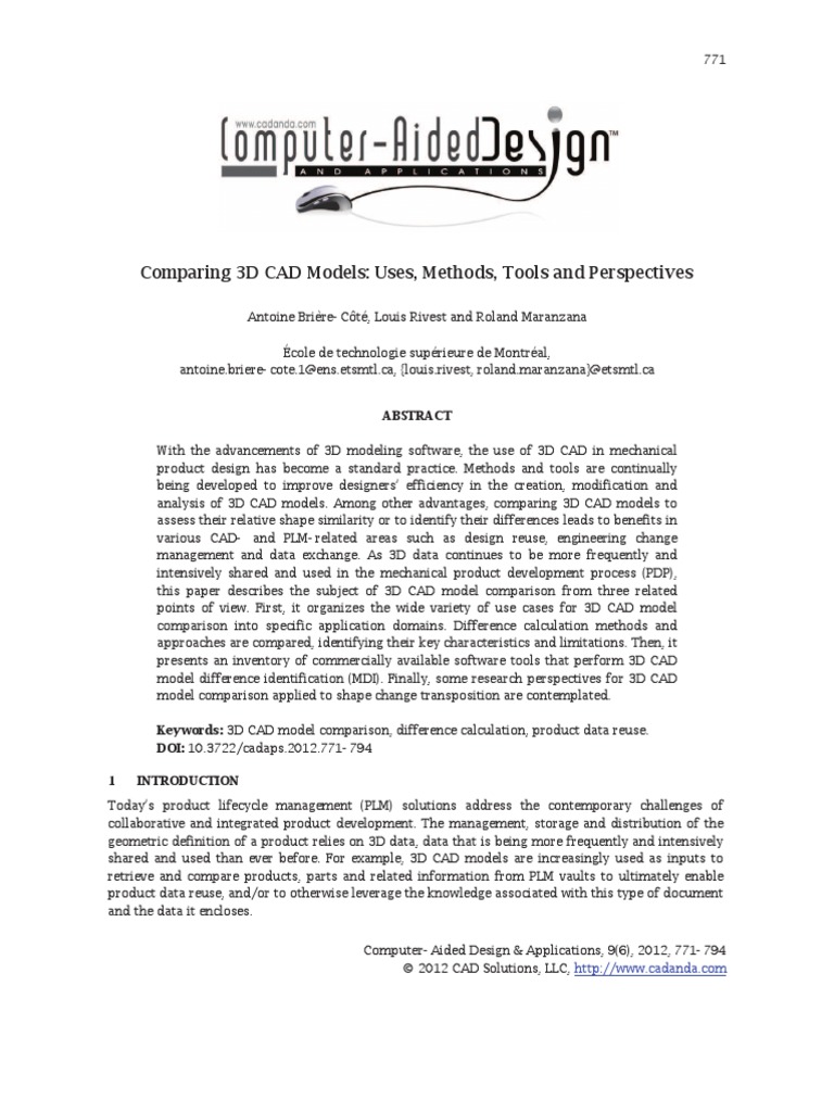 Comparing 3D CAD Models: Uses, Methods, Tools and Perspectives | PDF | 3 D Modeling | Computer ...
