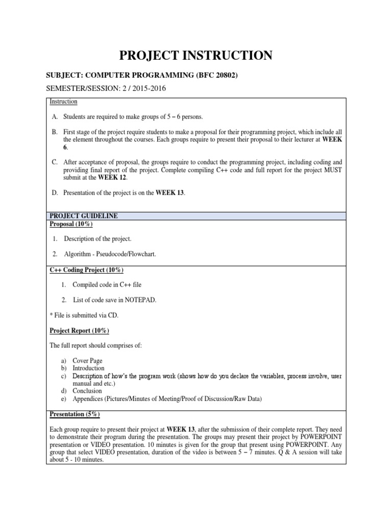 Project Instruction - Computer Programming | PDF