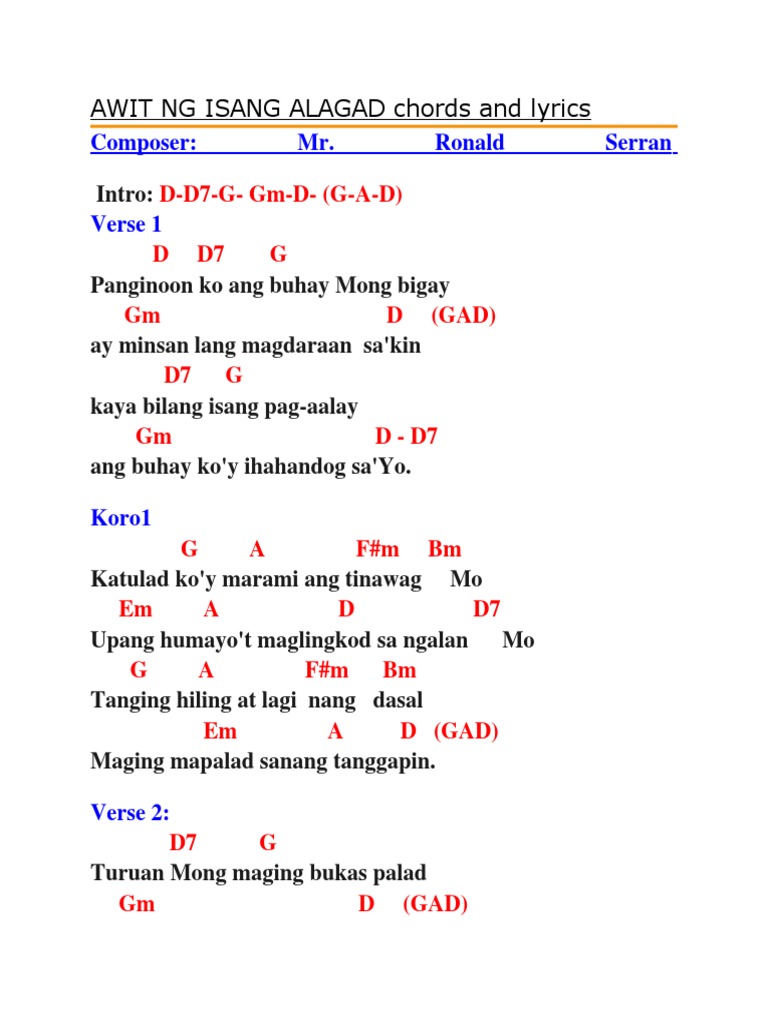 Awit NG Isang Alagad Chords and Lyrics | PDF