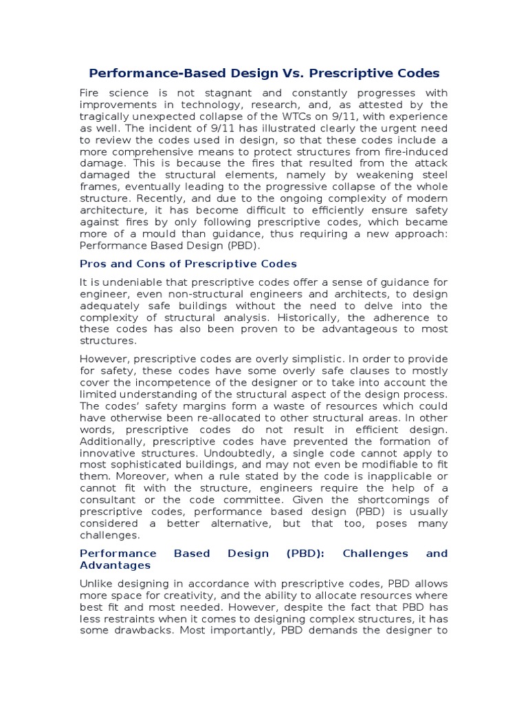 Performance-Based Design vs. Prescriptive Codes | PDF | Building Code ...