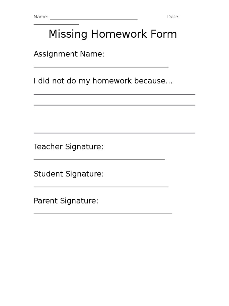 Missing Homework Form | PDF