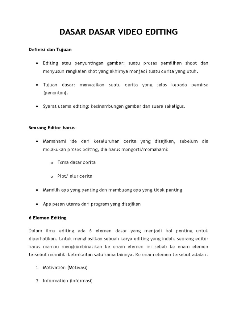 Elemen Dasar dalam Editing Video | PDF | Komputer | Teknologi & Rekayasa