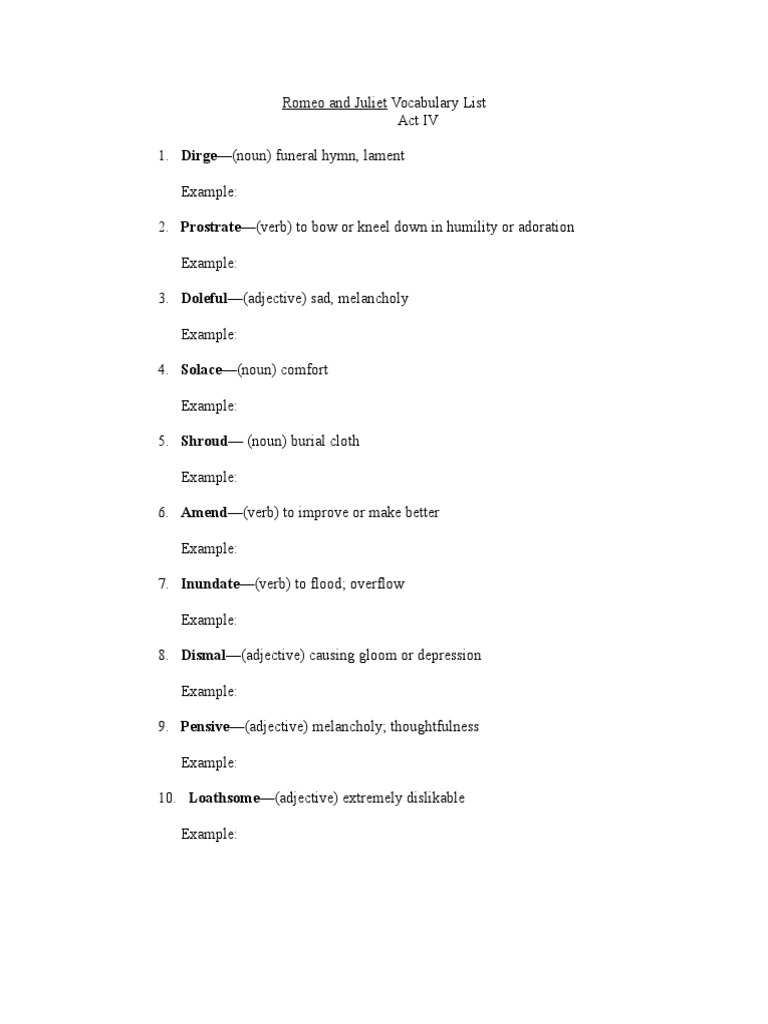 Act IV Vocabulary in Romeo and Juliet | PDF