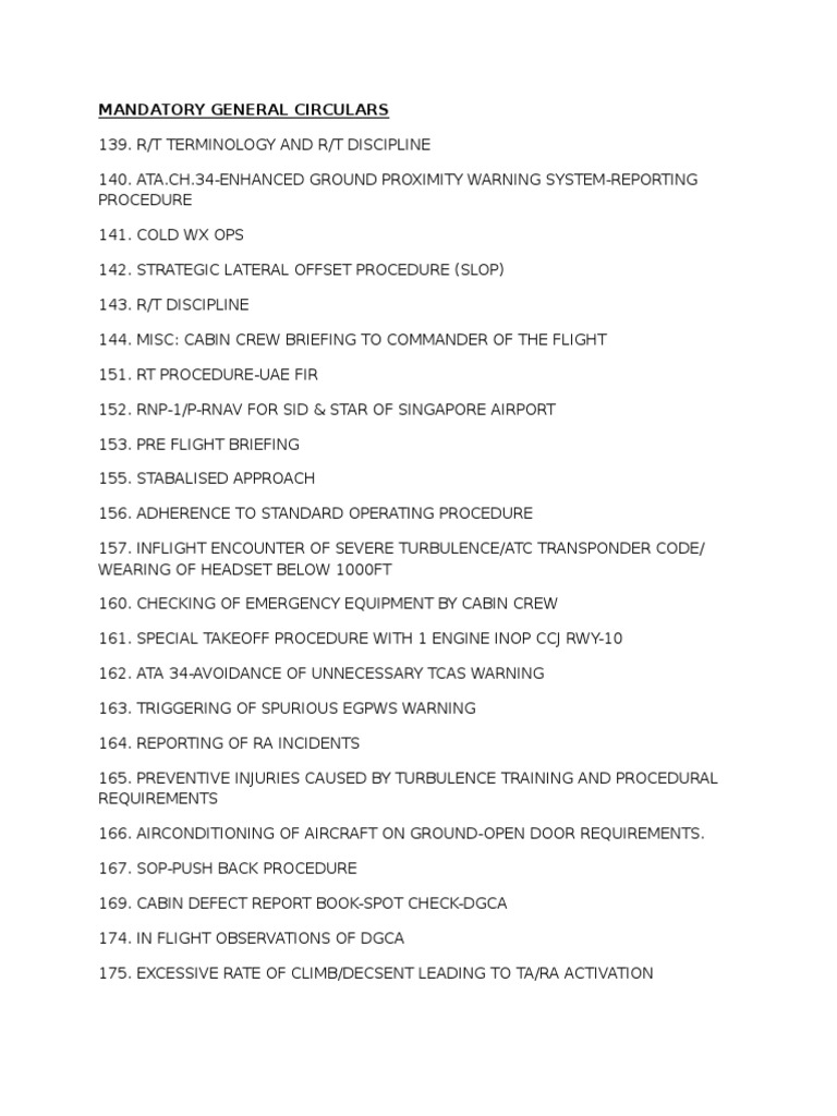 Mandatory General Circulars | PDF | Flight Attendant | Air Traffic Control