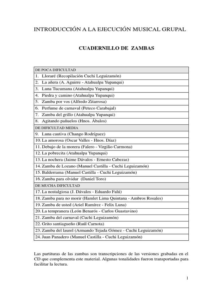Cuadernillo de Zambas 2014 PDF | PDF | Musica Sudamericana | Musica ...