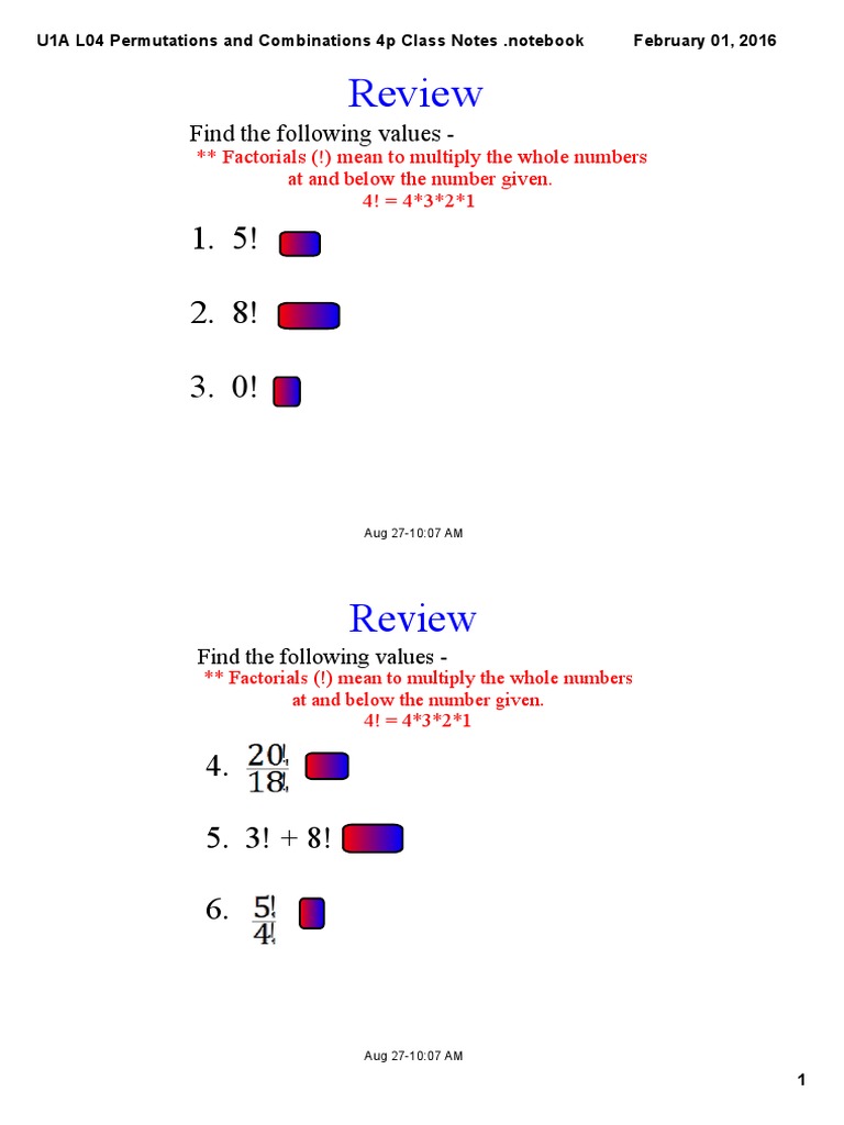 U1a L04 Permutations And Combinations Guided Notes Pdf Permutation Combinatorics