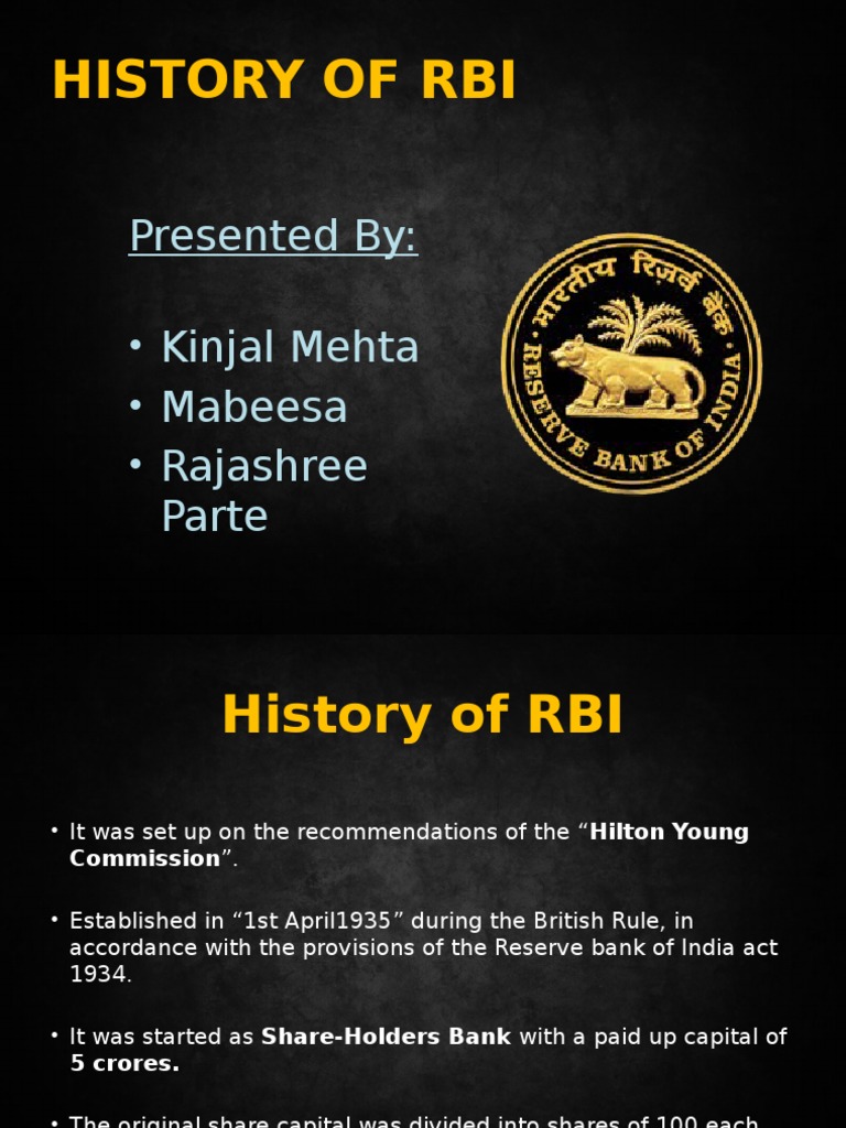 History of Rbi | Reserve Bank Of India | Economic Institutions | Free ...