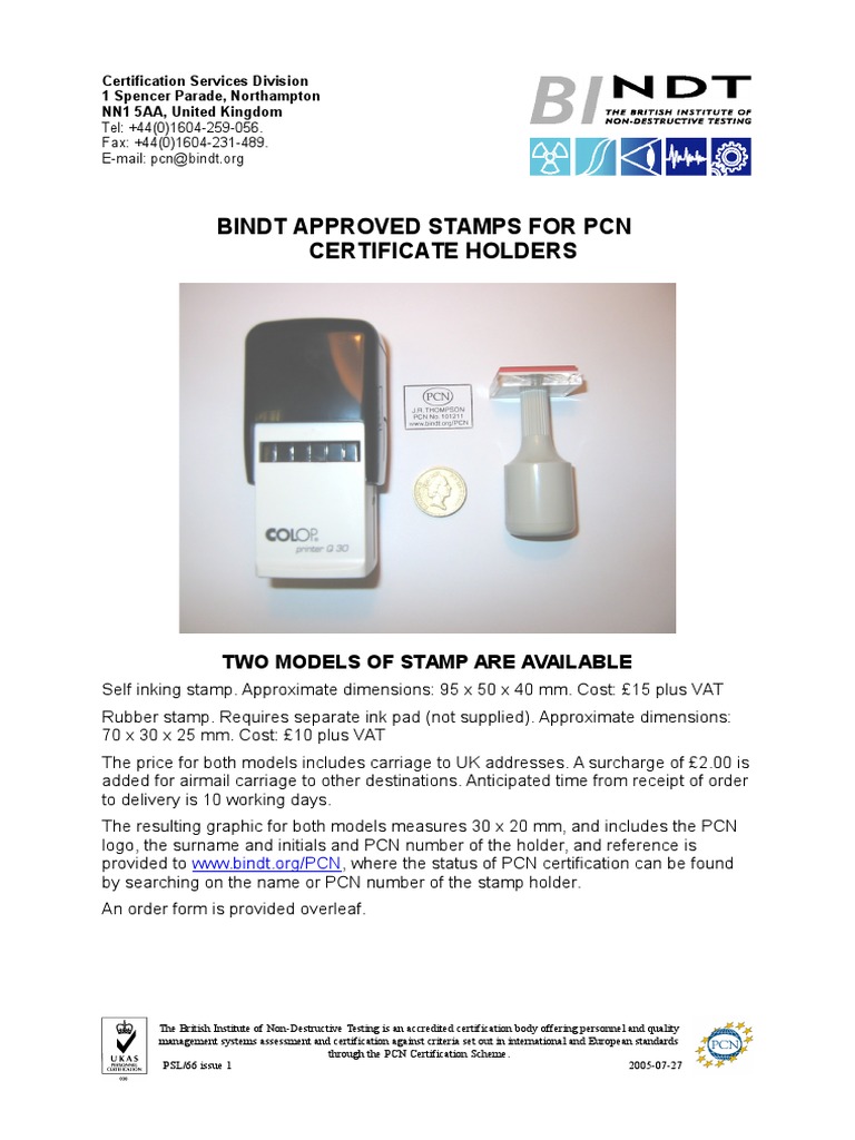 BINDT Approved Stamps for PCN Certificate Holders | PDF | Debit Card ...