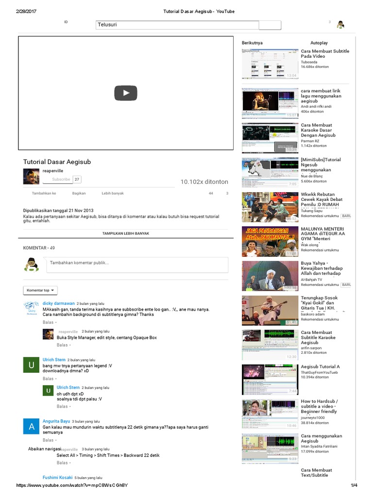 Tutorial Dasar Aegisub - YouTube | PDF