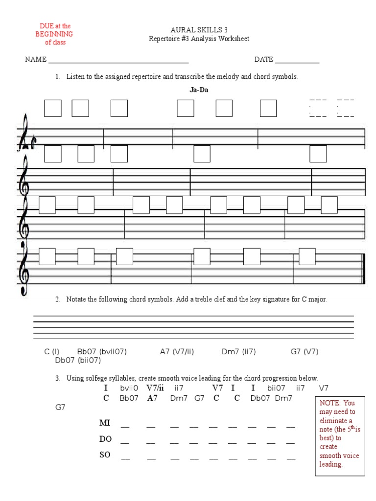 Aural Skills 3 Worksheet: Melody & Chords | PDF