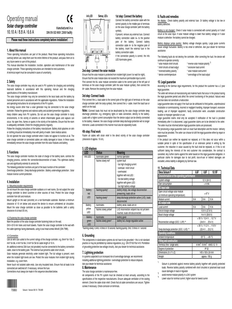 Solar Charge Controller SolsumF Manual PDF | PDF | Battery (Electricity ...