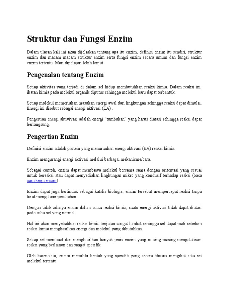 Struktur Dan Fungsi Enzim | PDF | Kesehatan Holistik | Sains & Matematika