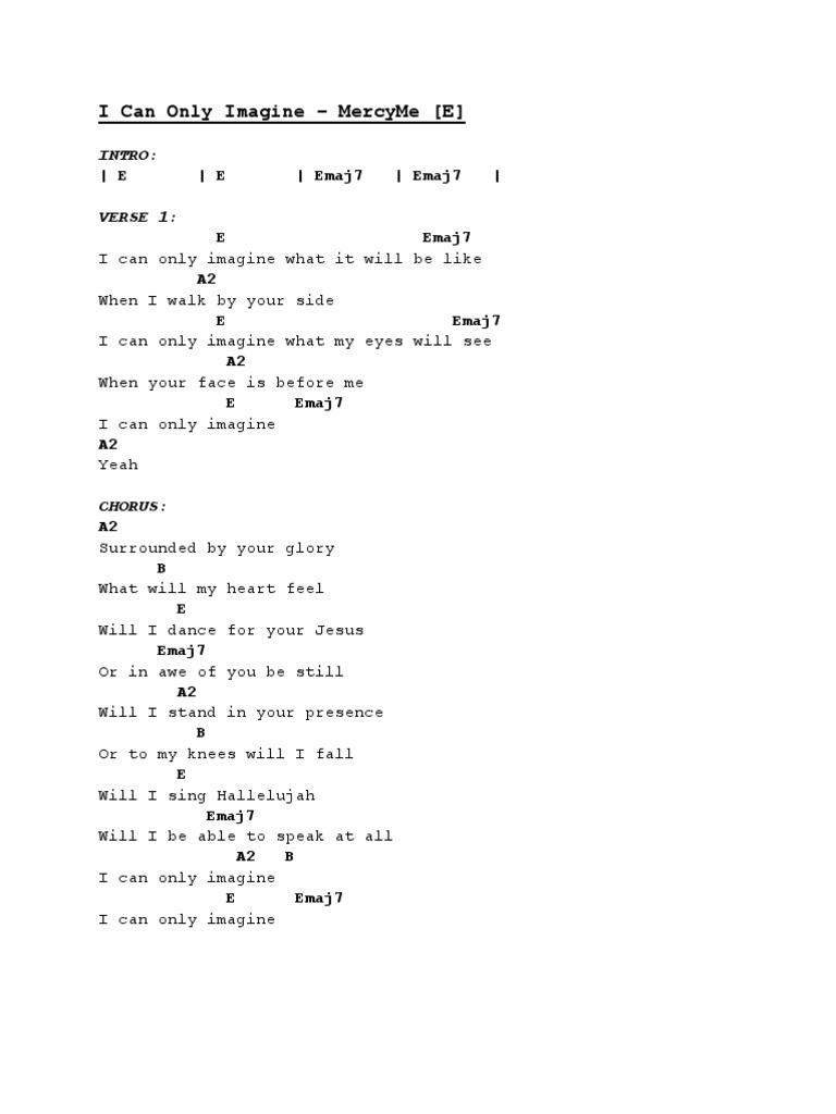 I Can Only Imagine Chord Chart | PDF | Song Structure | Singles (Music)