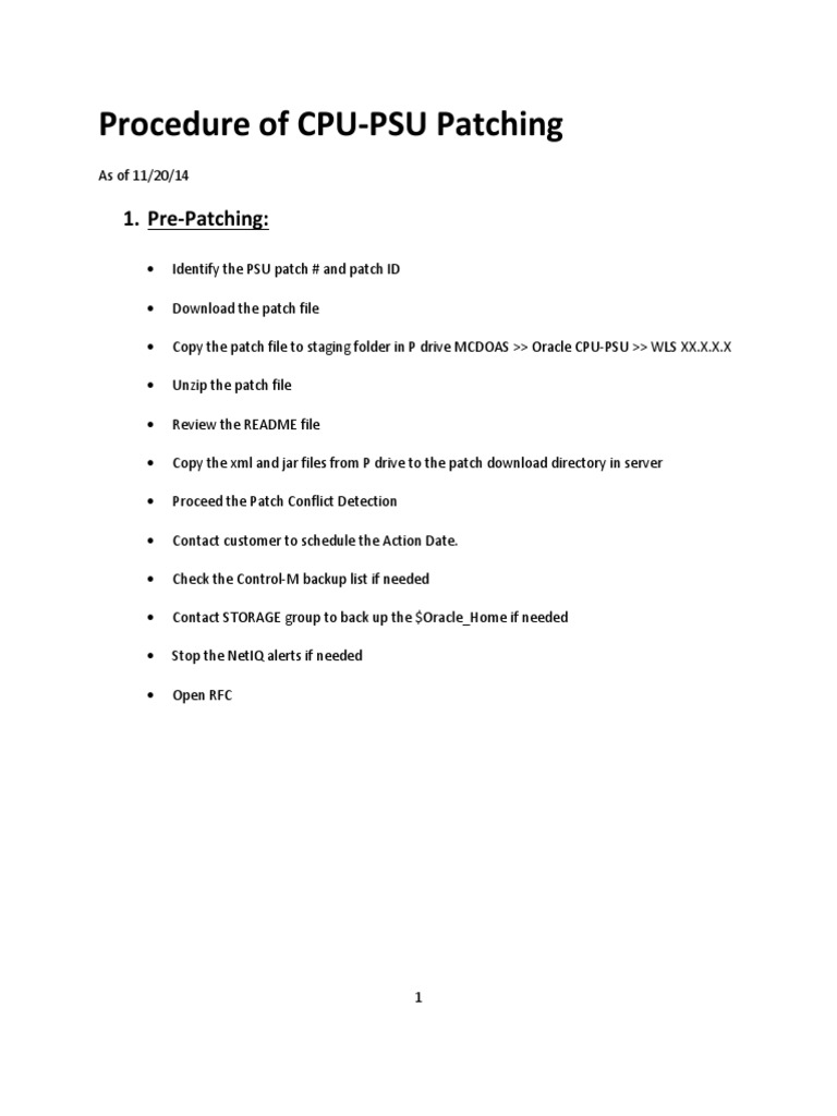 Oracle Cpu Psu Patching Procedure Pdf Pdf Computer File Directory Computing