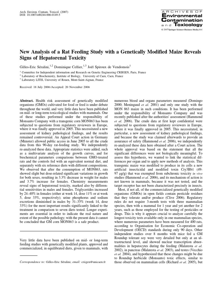 New Analysis of A Rat Feeding Study With A Genetically Modified Maize ...