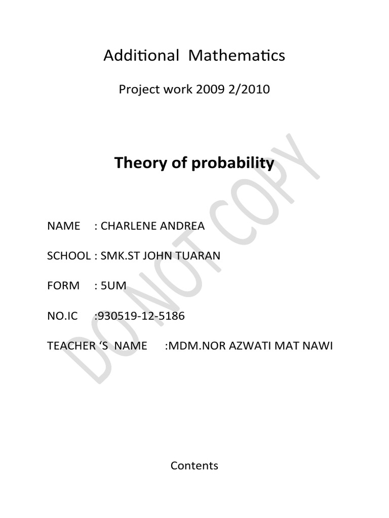 Additional Math Project Work | PDF | Probability Theory | Scientific ...