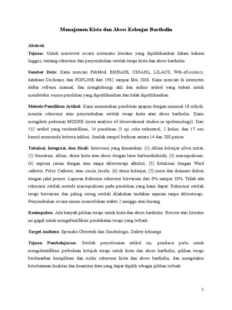 Manajemen Kista Dan Abses Bartholin | PDF